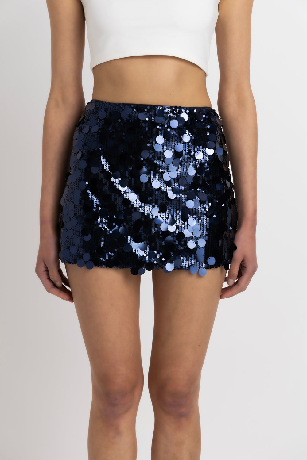 Oceane Sequin Disc Mini Skirt in Cobalt Blue | AMYLYNN