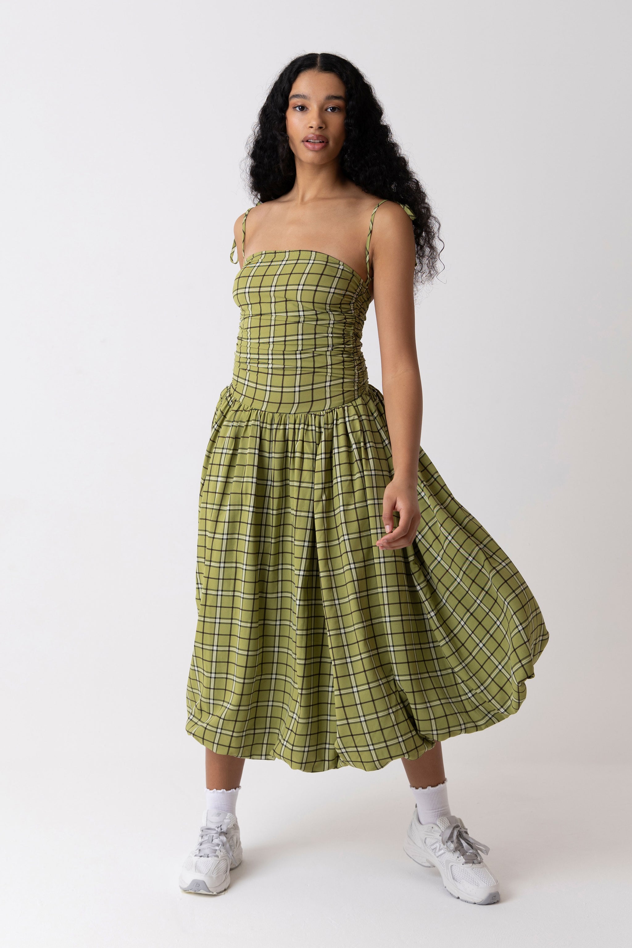 Alexa Green Plaid-Pattern Puffball Dress | AmyLynn