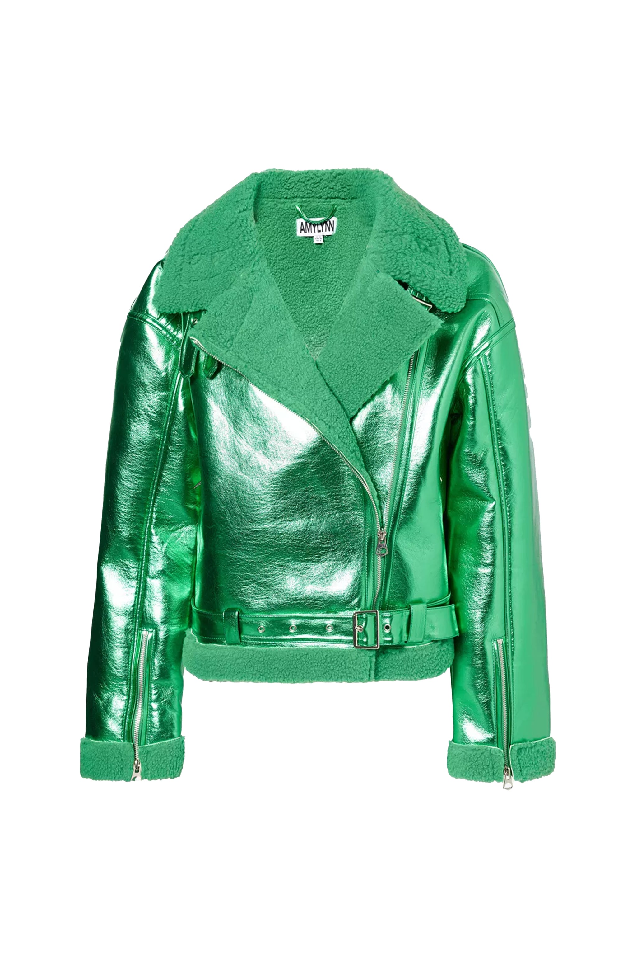 Otto Metallic Green Biker Jacket | AMYLYNN