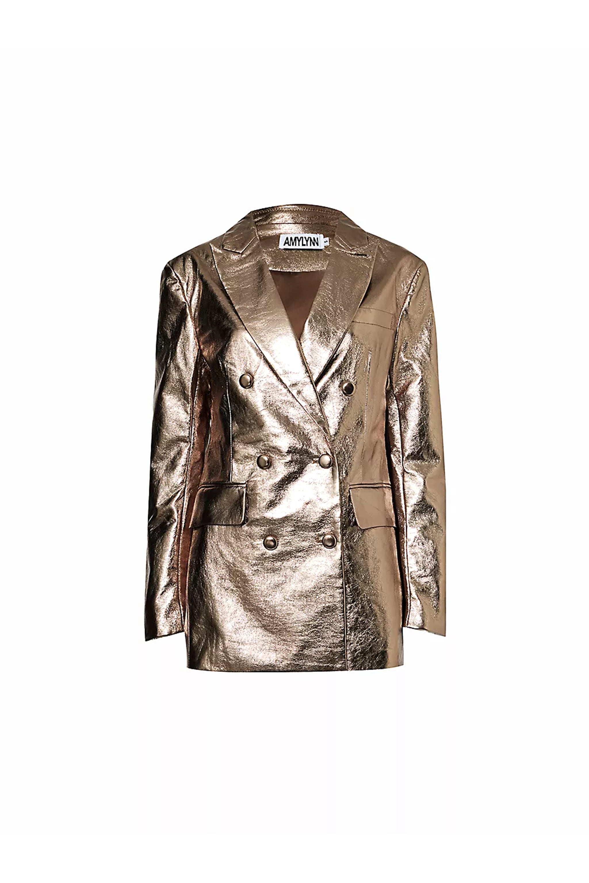 Yasmine Gunmetal Metallic Leather Blazer | AMYLYNN